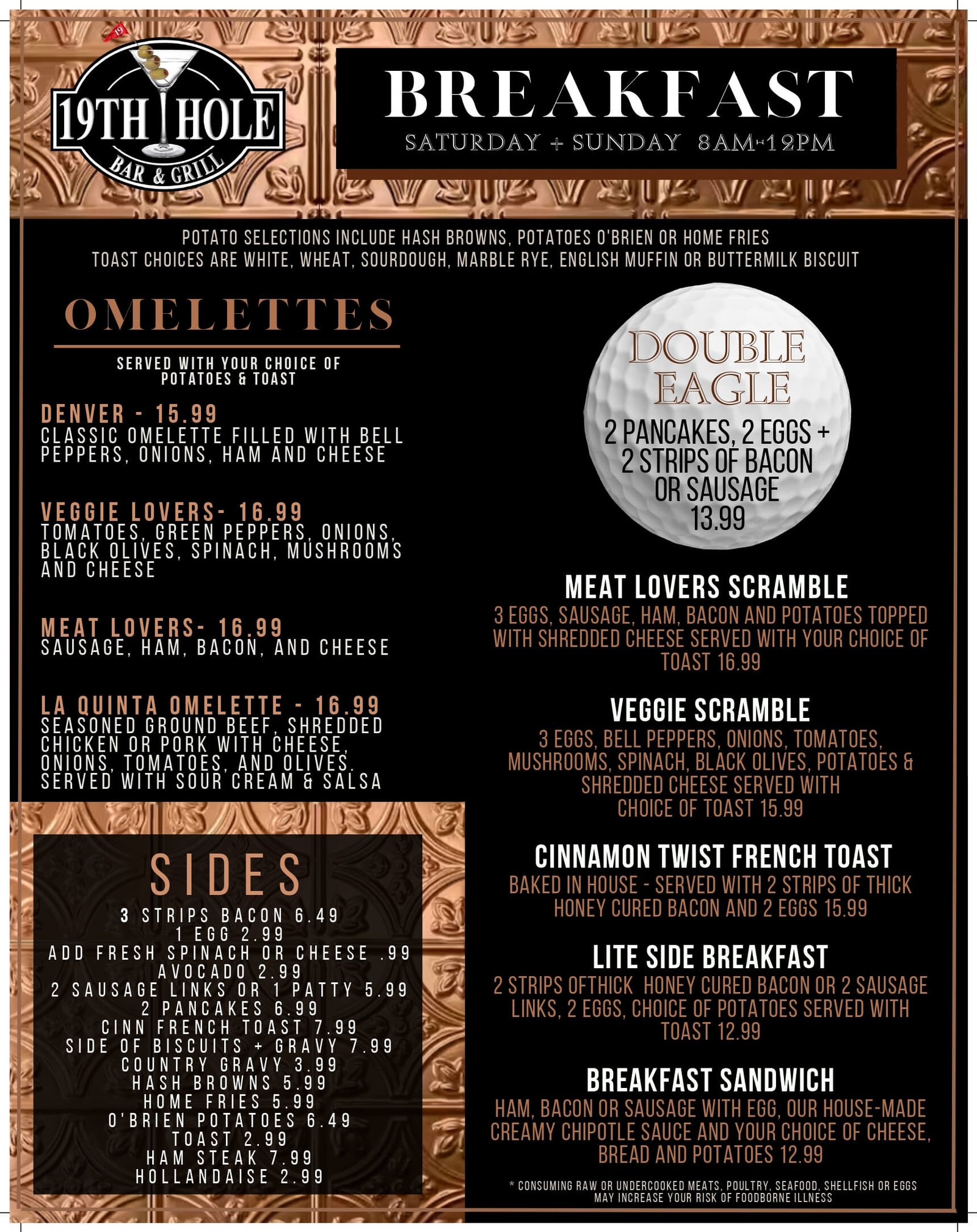 Breakfast Menu – 19th Hole Bar & Grill