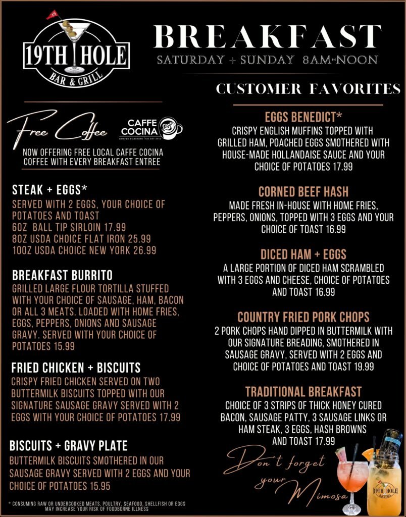 Menu – 19th Hole Bar & Grill